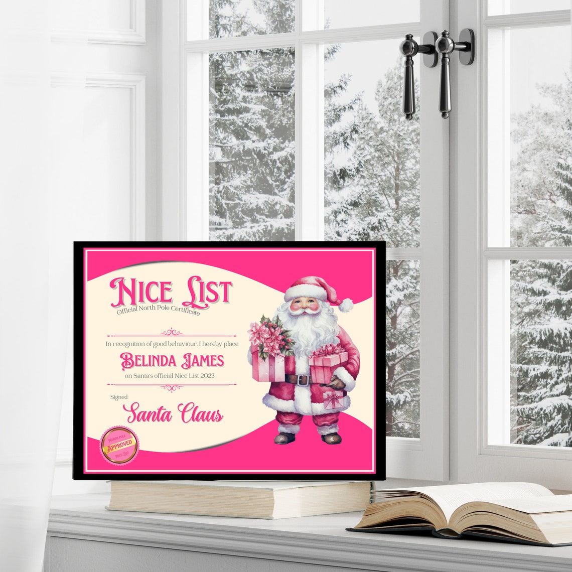 Pink Christmas Nice List Certificate, Official Santa Mail, Chritmas Eve ...