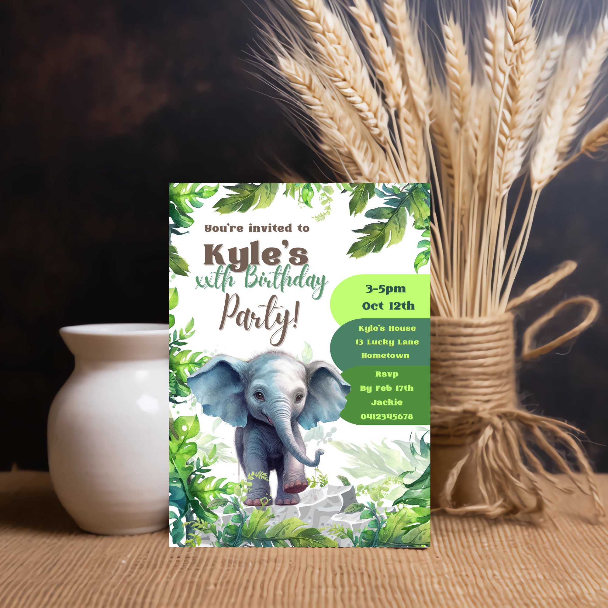 Editable Elephant Birthday Invitation Template, Elephant Birthday ...