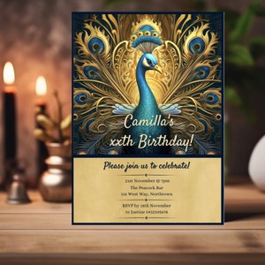 Peacock Birthday Invitation, Womens Peacock Party Invite, Peacock ...