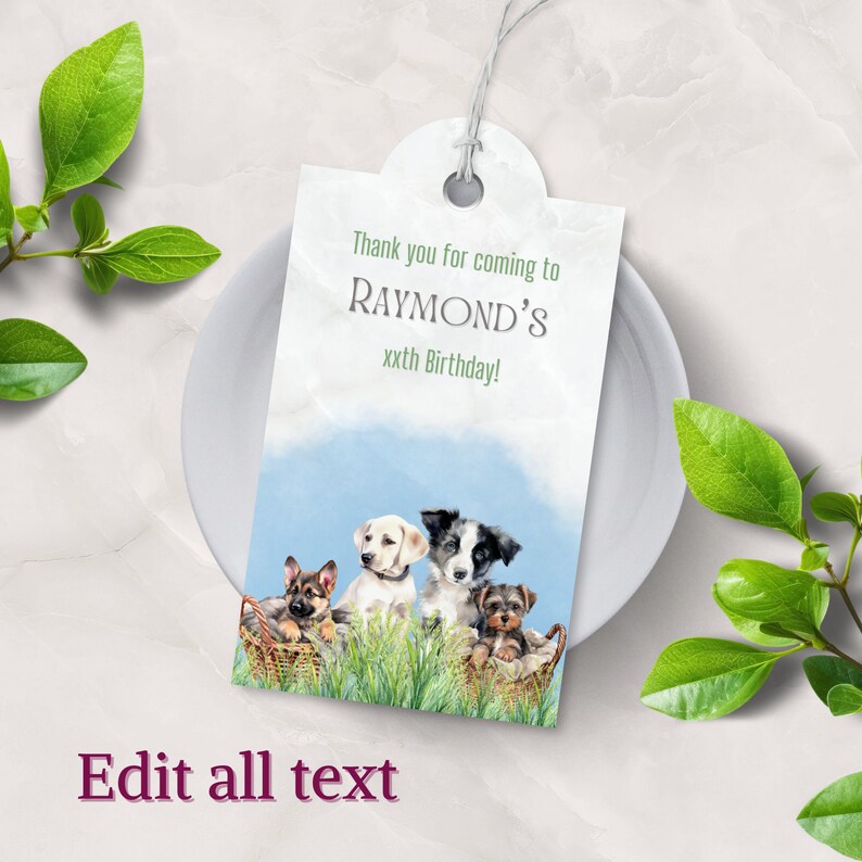 Thank You Tag Set, Dog Gift Tag Set, Puppy Party Favor, Printable ...