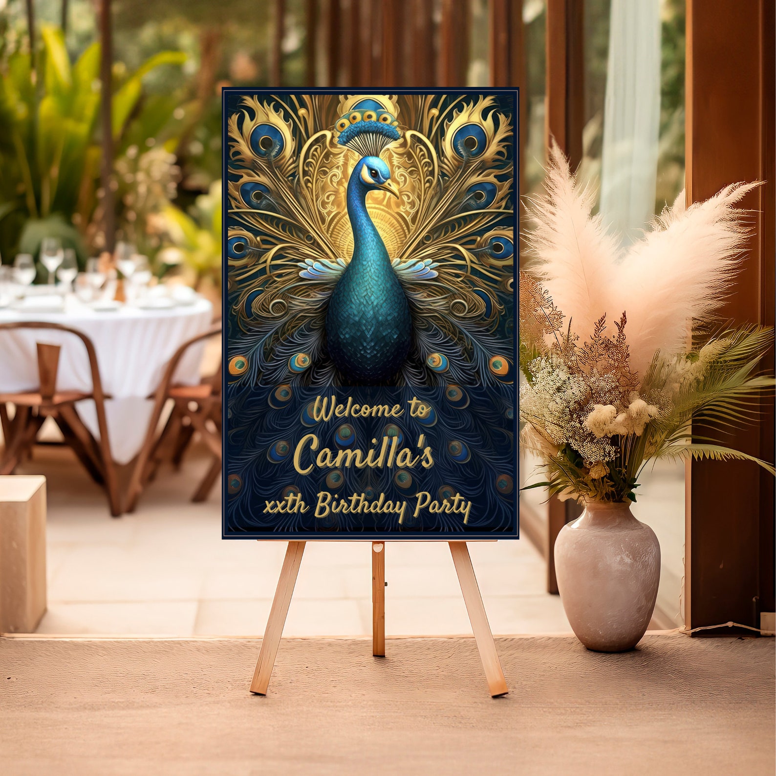 Peacock Welcome Sign, Navy and Gold Birthday Welcome Sign, Custom ...