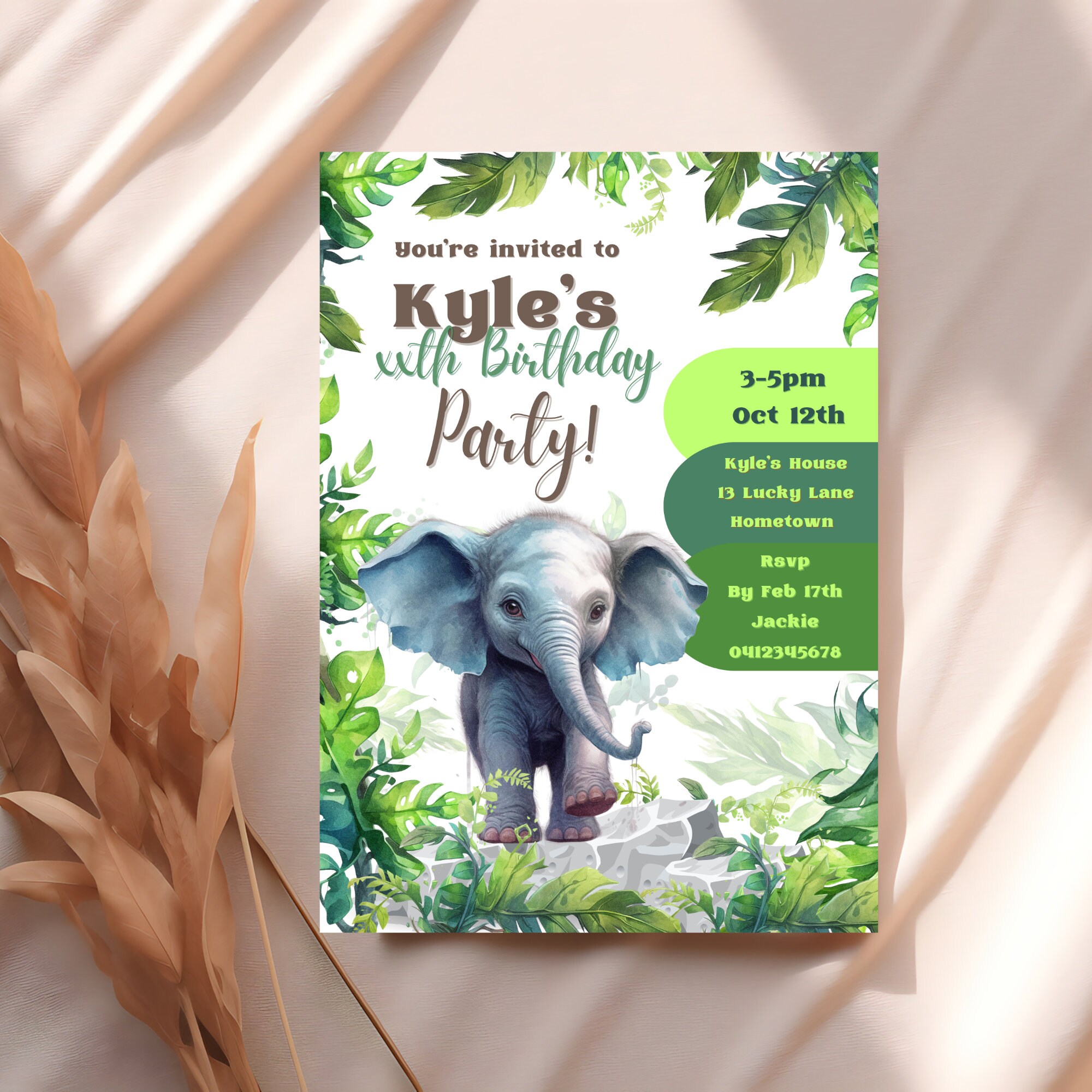Editable Elephant Birthday Invitation Template, Elephant Birthday ...
