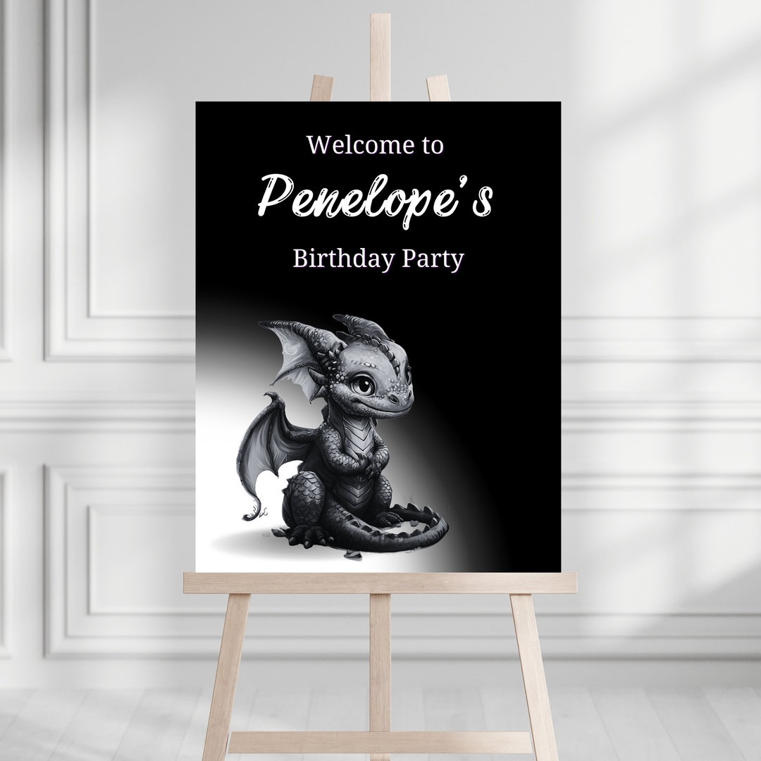 Birthday Welcome Sign, Dragon Birthday, Custom Party Poster, Dragon ...