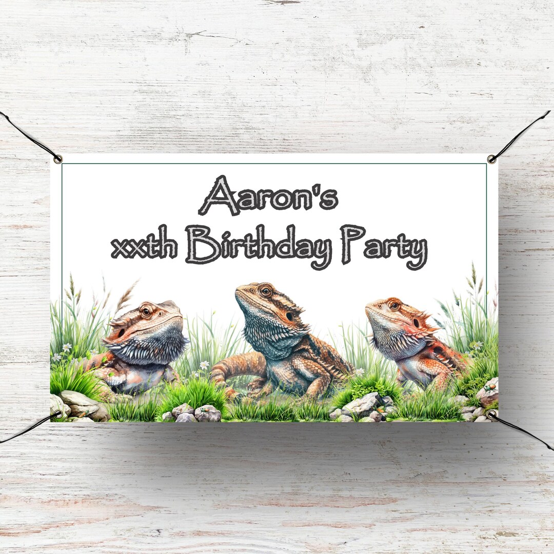 Bearded Dragon Birthday Banner Template, Reptile Backdrop Banner ...