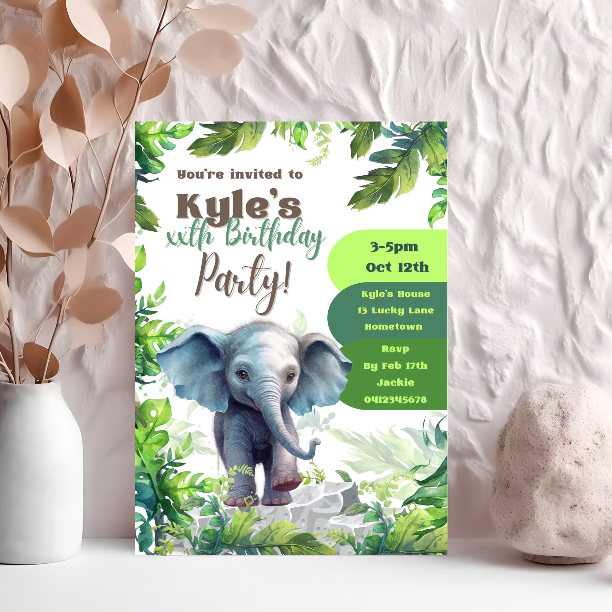 Editable Elephant Birthday Invitation Template, Elephant Birthday ...