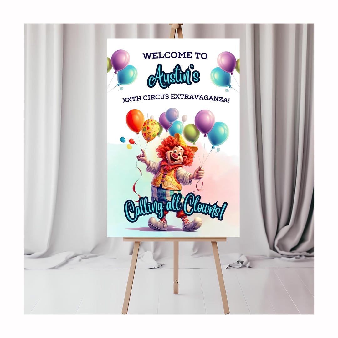 Clown Birthday Welcome Sign Template, Carnival Party Welcome Sign ...