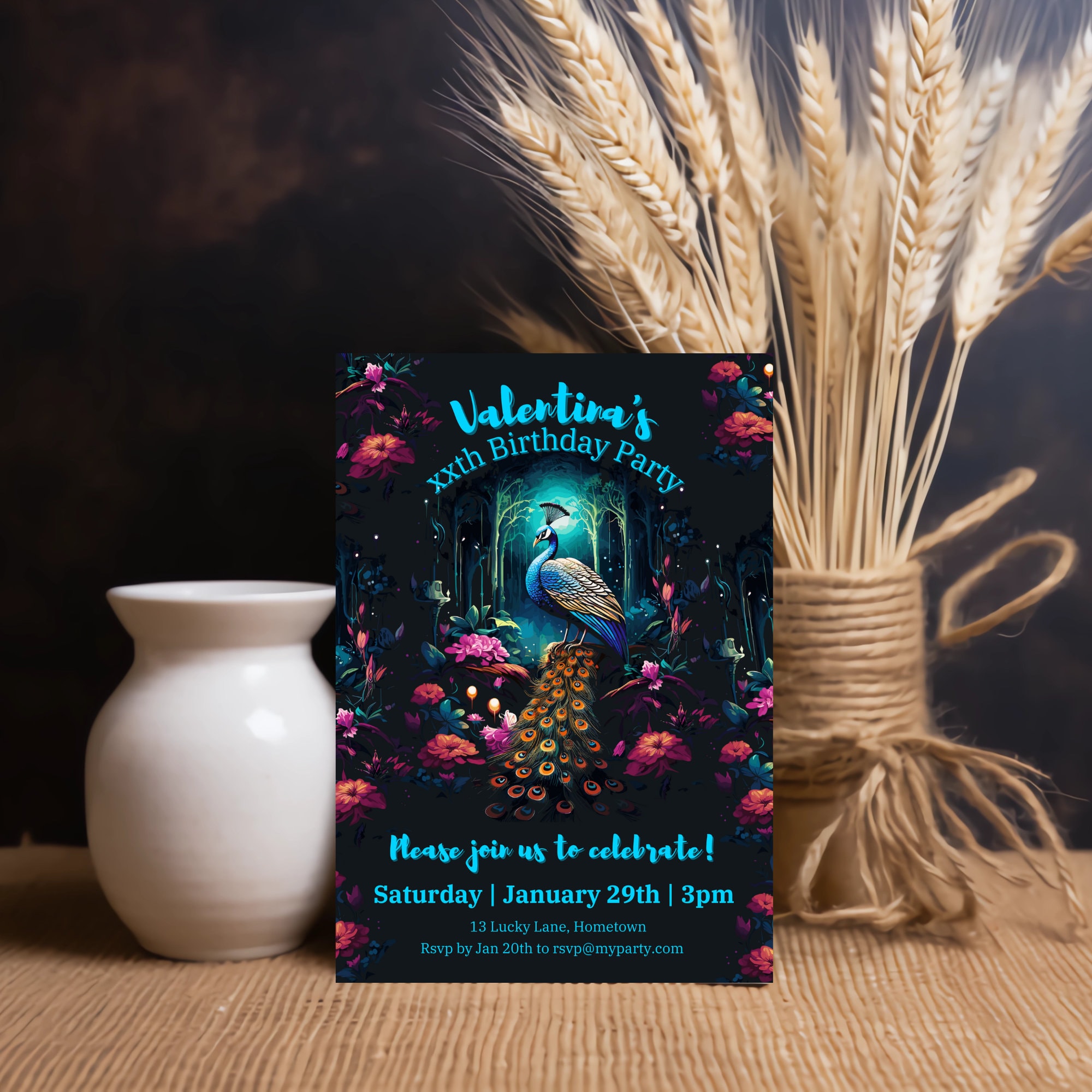 Peacock Birthday Invitation, Womens Peacock Party Invite, Peacock Party ...
