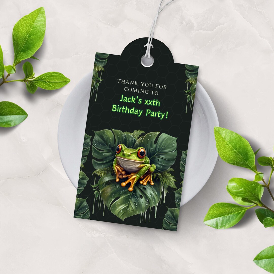 Frog Hanging Tag Template, Frog Birthday Party Favor Tag, Jungle Animal ...