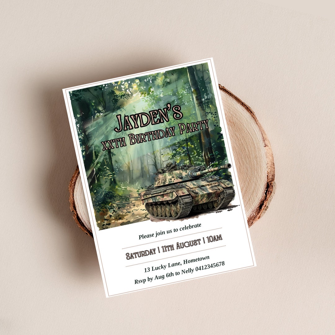 Tank Birthday Invitation Template, Military Birthday Invite, Army Tank ...