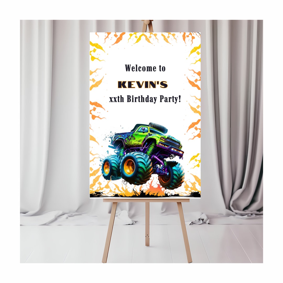 Monster Truck Welcome Sign Template, Monster Truck Birthday Welcome ...