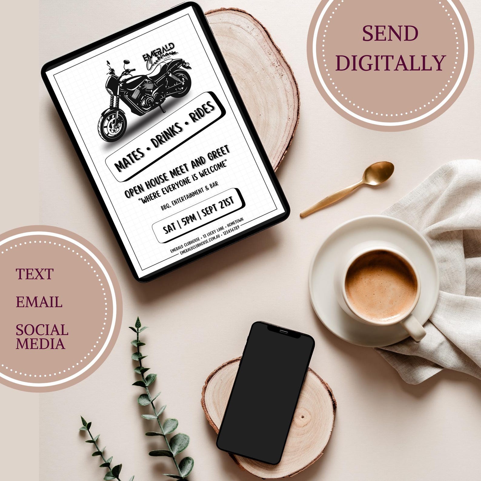 A4 Motorcycle Club Flyer Invitation Template, Meet and Greet Event ...