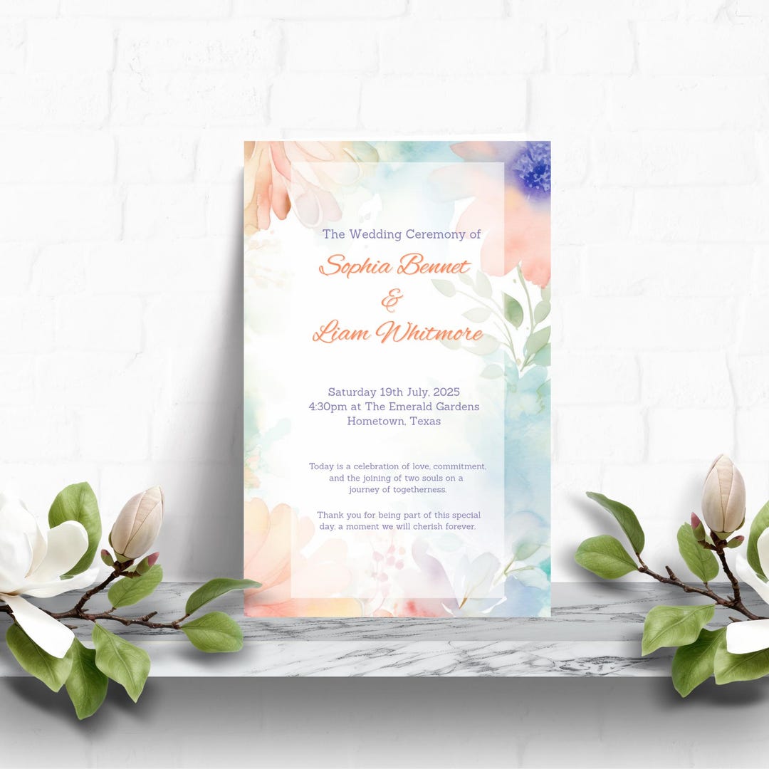 Pastel Floral Wedding Program Booklet Template, Floral Ceremony Program ...