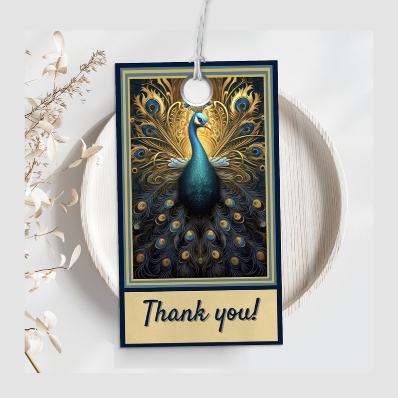 Peacock Thank You Tag, Peacock Birthday Party Favor, Retro Gift Tag ...