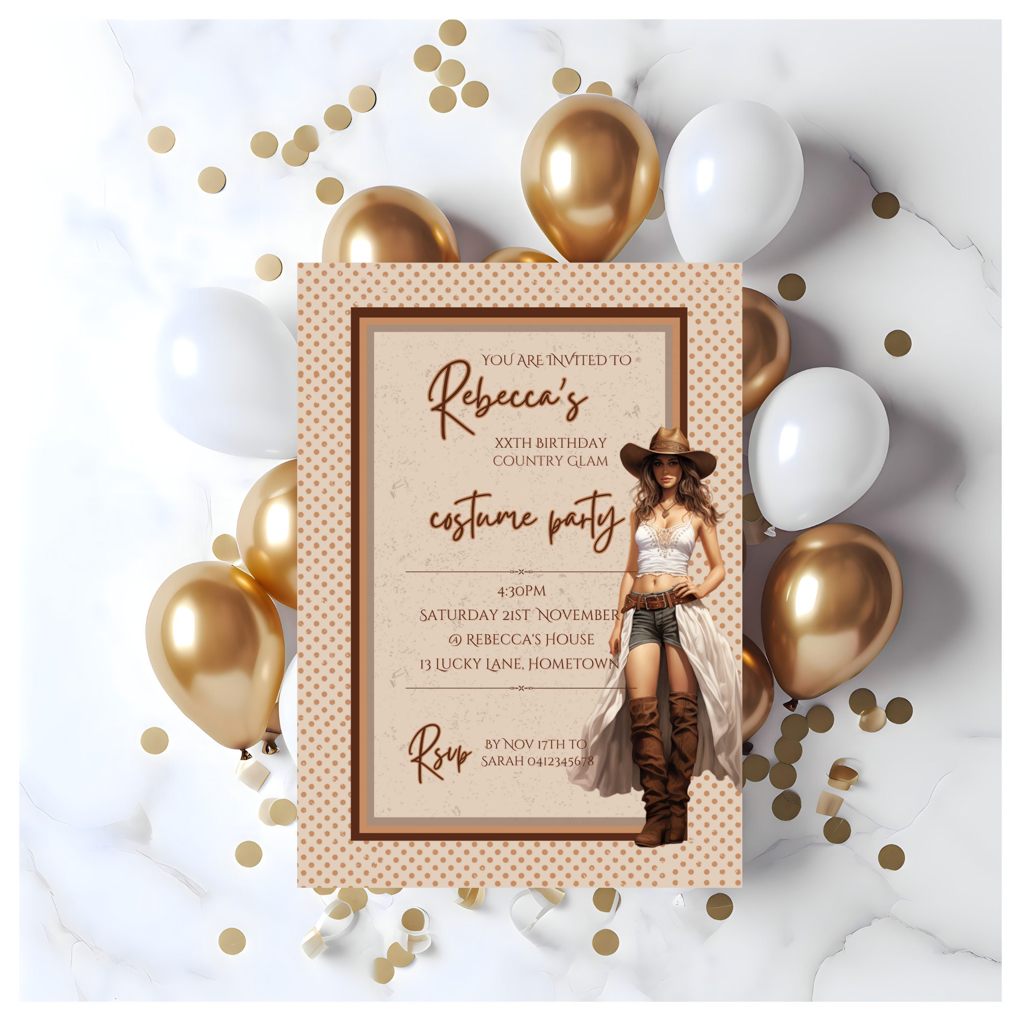 Country Glam Costume Party Invitation, Cowgirl Birthday Invite, Cowgirl ...