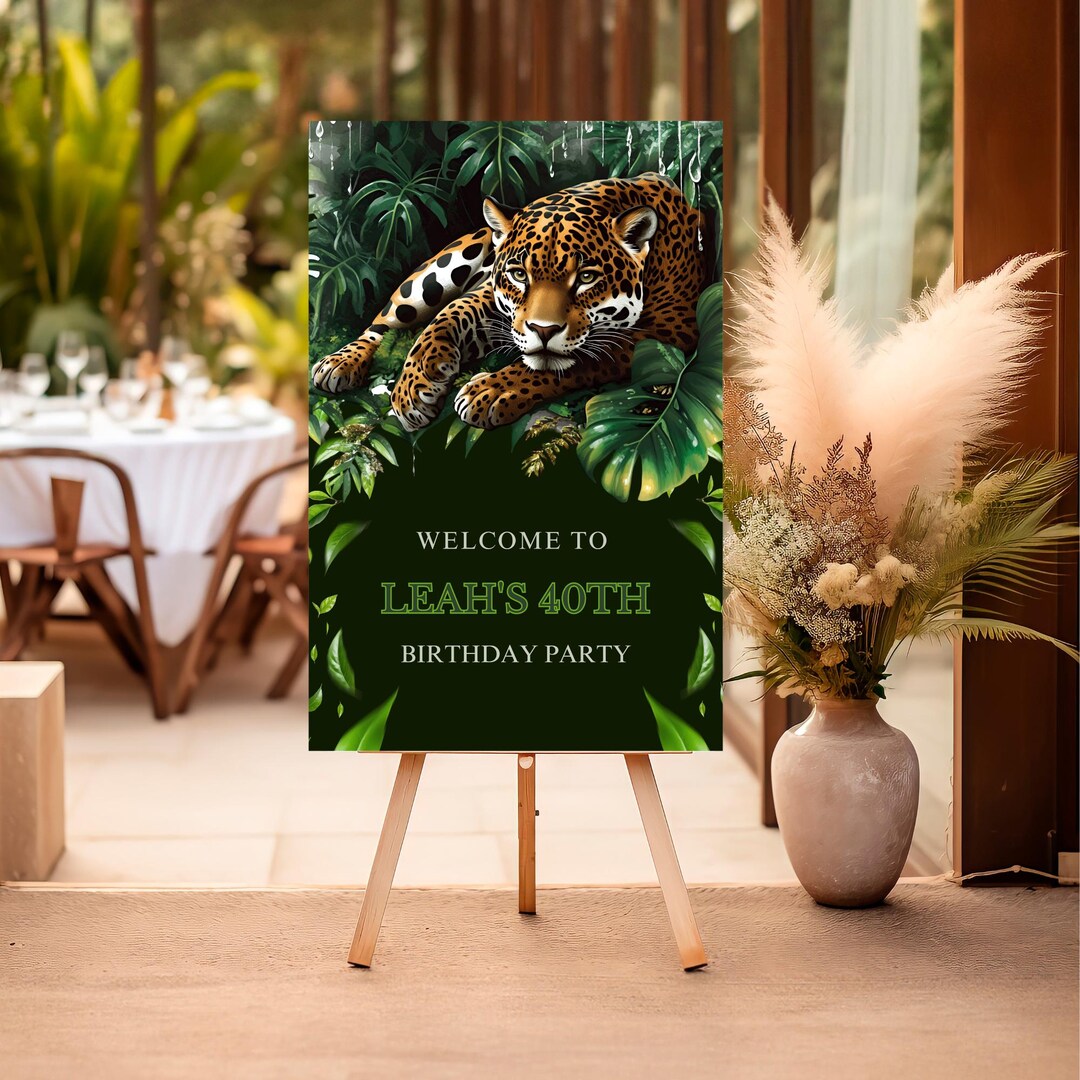 Leopard Welcome Sign Template, Jungle Animal Birthday Welcome Sign ...