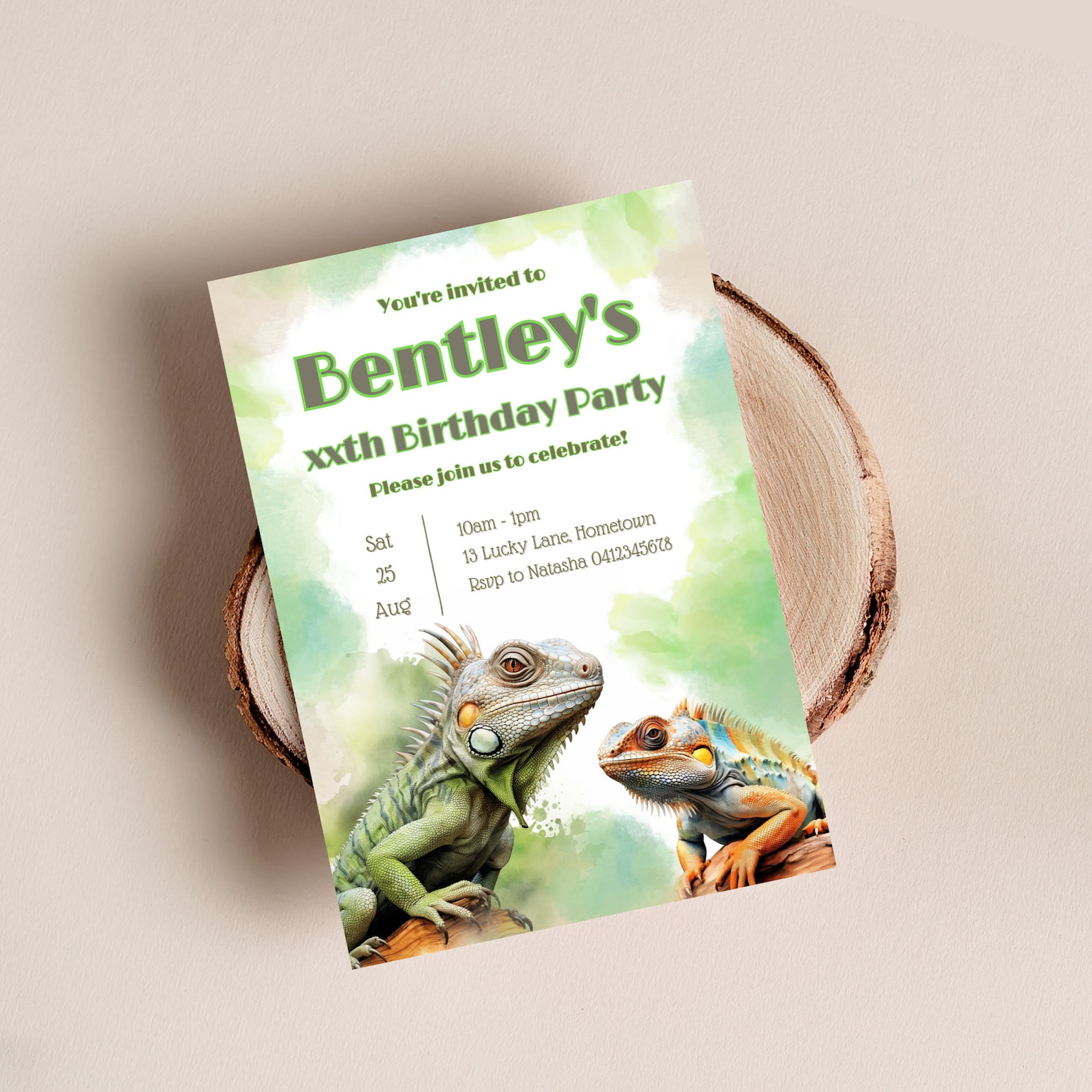 Lizard Birthday Invitation, Green Iguana Invite, Boys Reptile Invite ...