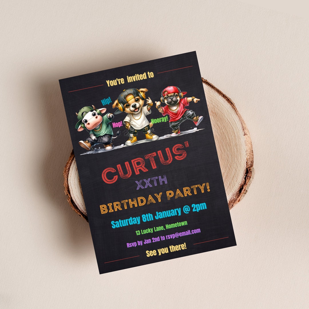 Boys Hip Hop Birthday Invitation, Girls Rap Party Invite, Music Party ...