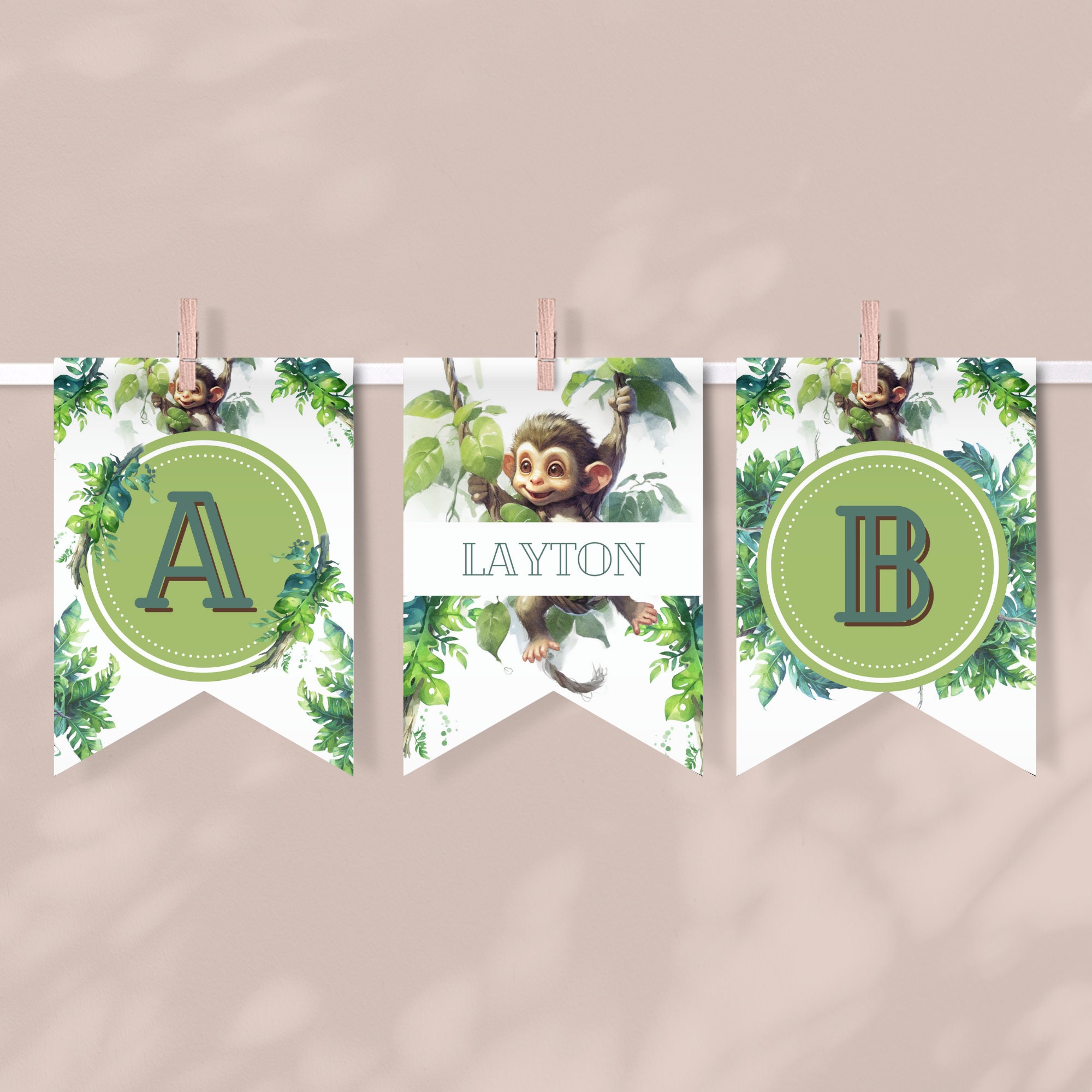 Jungle Monkey Bunting Banner Greenery Garland Dovetail Flag - Etsy