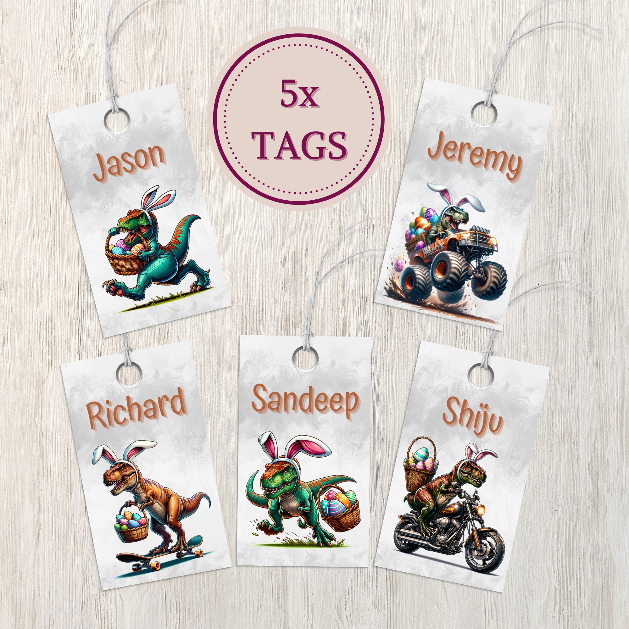 Dinosaur Easter Name Tag Set, Tyrannosaurus Rex Gift Tag, T-rex Favor ...