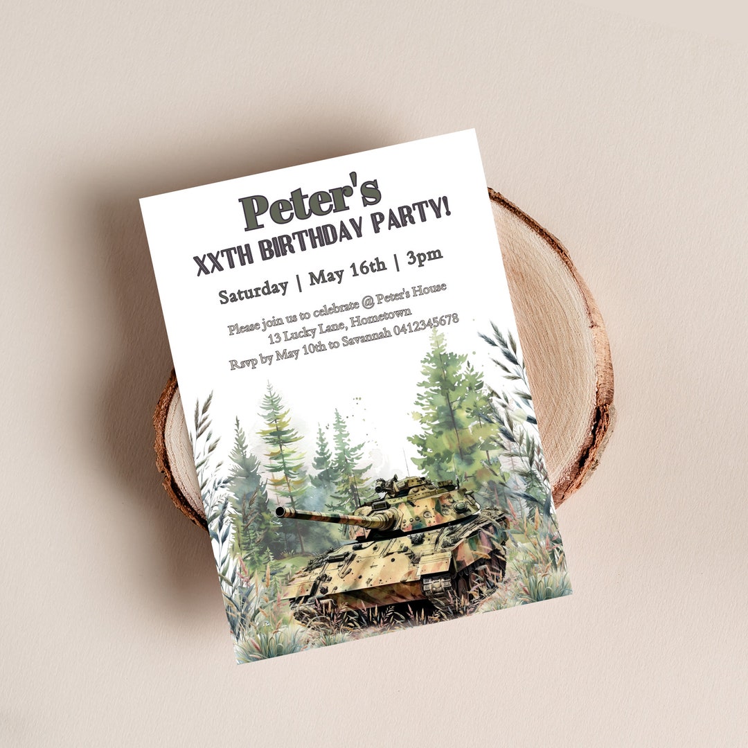 Army Tank Invitation, Tank Birthday Invite, Military Birthday Invite ...