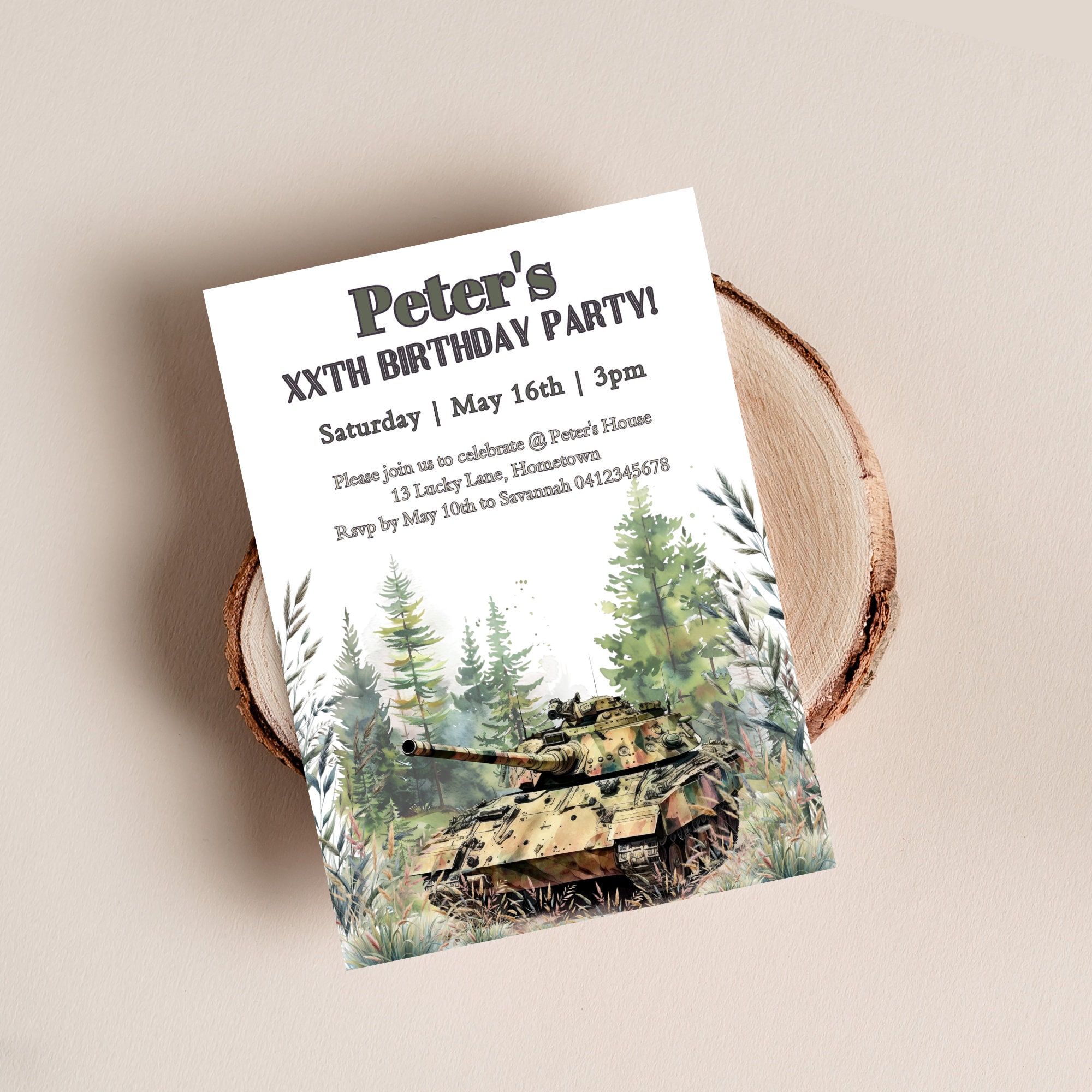 Army Tank Invitation, Tank Birthday Invite, Military Birthday Invite ...