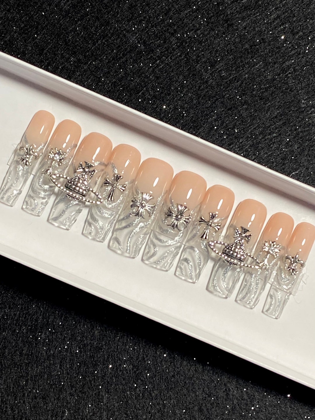 Rock Star | Press on Nails | Swirl Tips | Glitter Chrome - Etsy