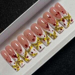 Crime Scene Halloween Press on Nails Bloody Nails - Etsy