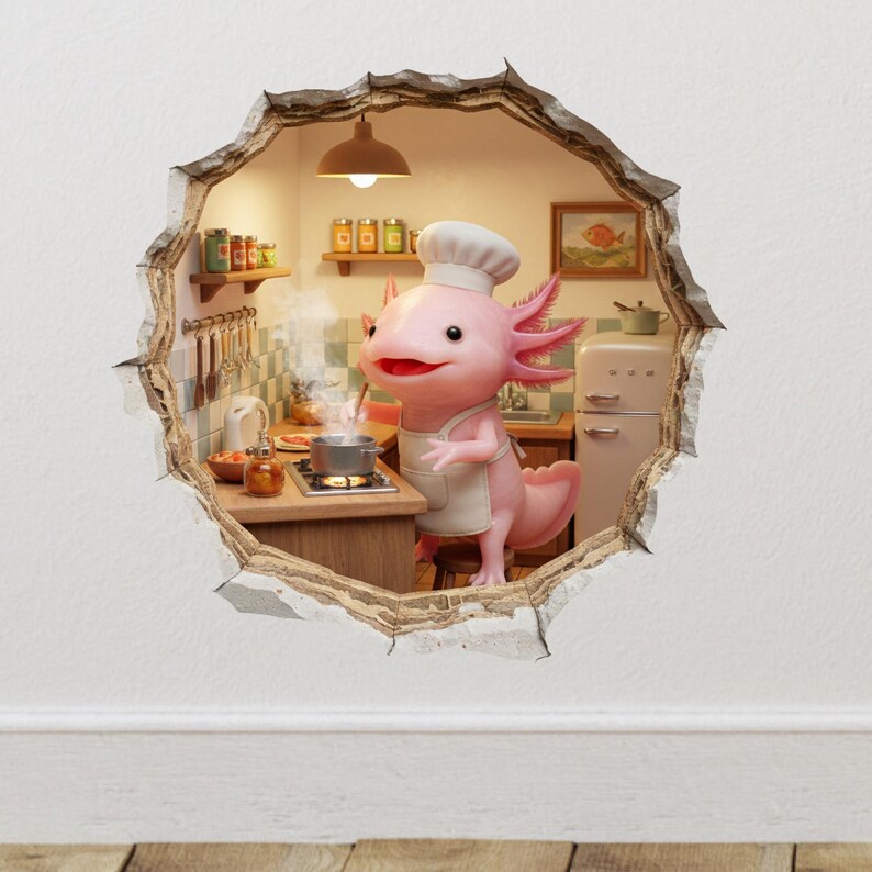 Chef Axolotl Hole-in-wall Decal – Funny Kitchen Sticker - Etsy