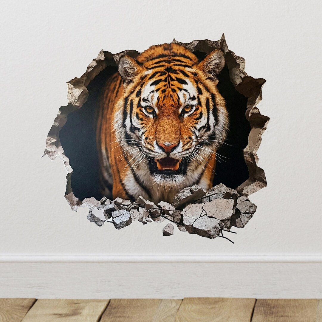 3D Tiger Wall Sticker – Realistic Breakthrough Vinyl Decal, Jungle ...