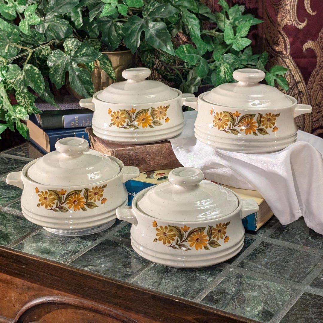 4 Pc 1970s Capri Bake Serve'n Store Stoneware Individual Lidded ...