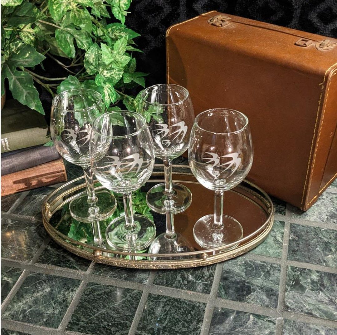Vintage Ozark Airlines Wine Glass Set: Etched 7" MCM Stemware - Etsy