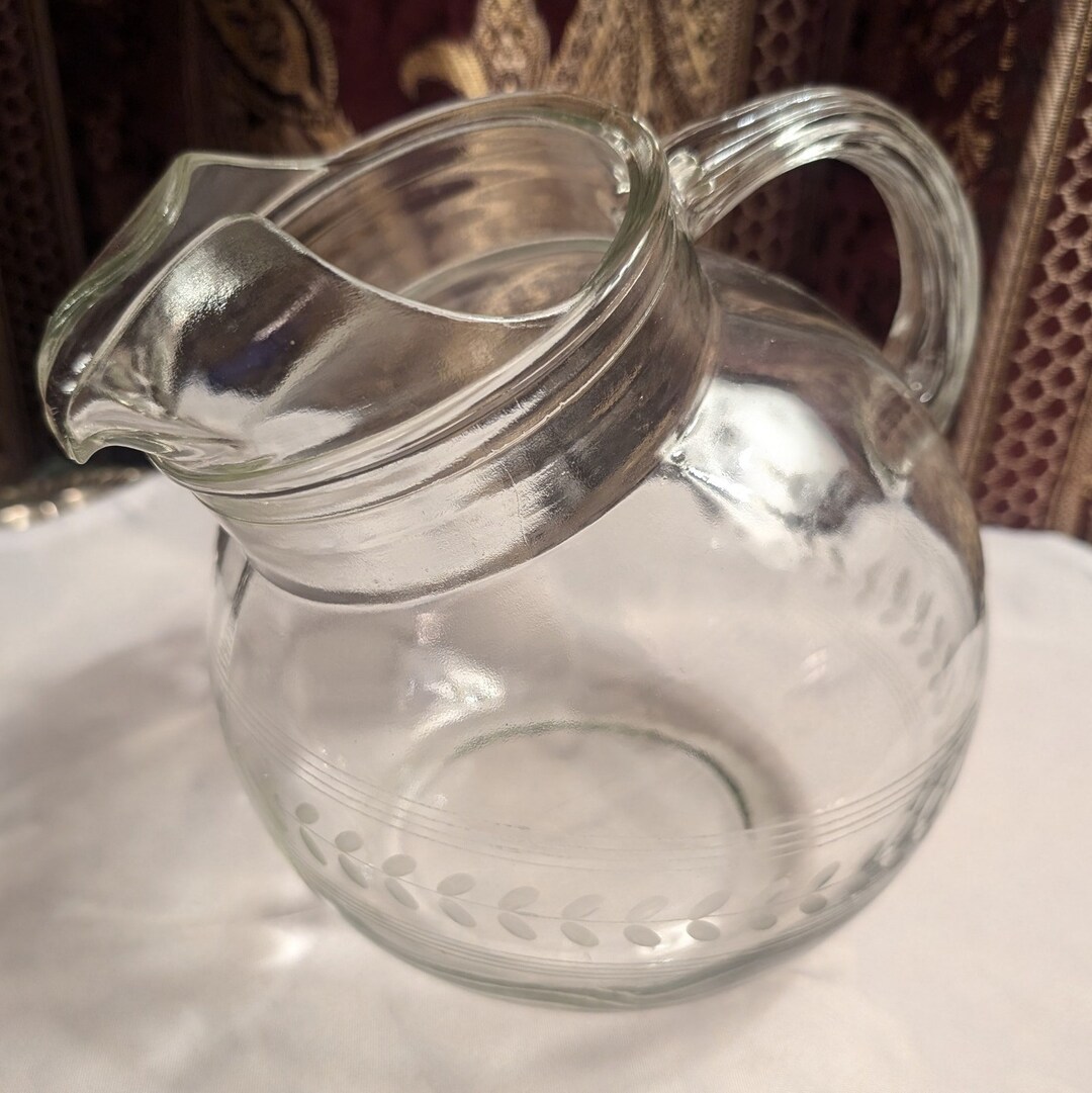 Vintage Large Anchor Hocking Grey Cut Laurel Line Pattern 80oz Pitcher ...