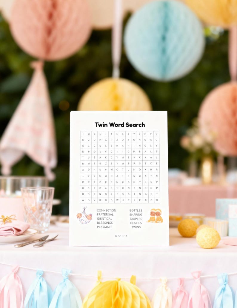 Twin Baby Shower Word Search Printable - Twin-themed Baby Shower Game ...