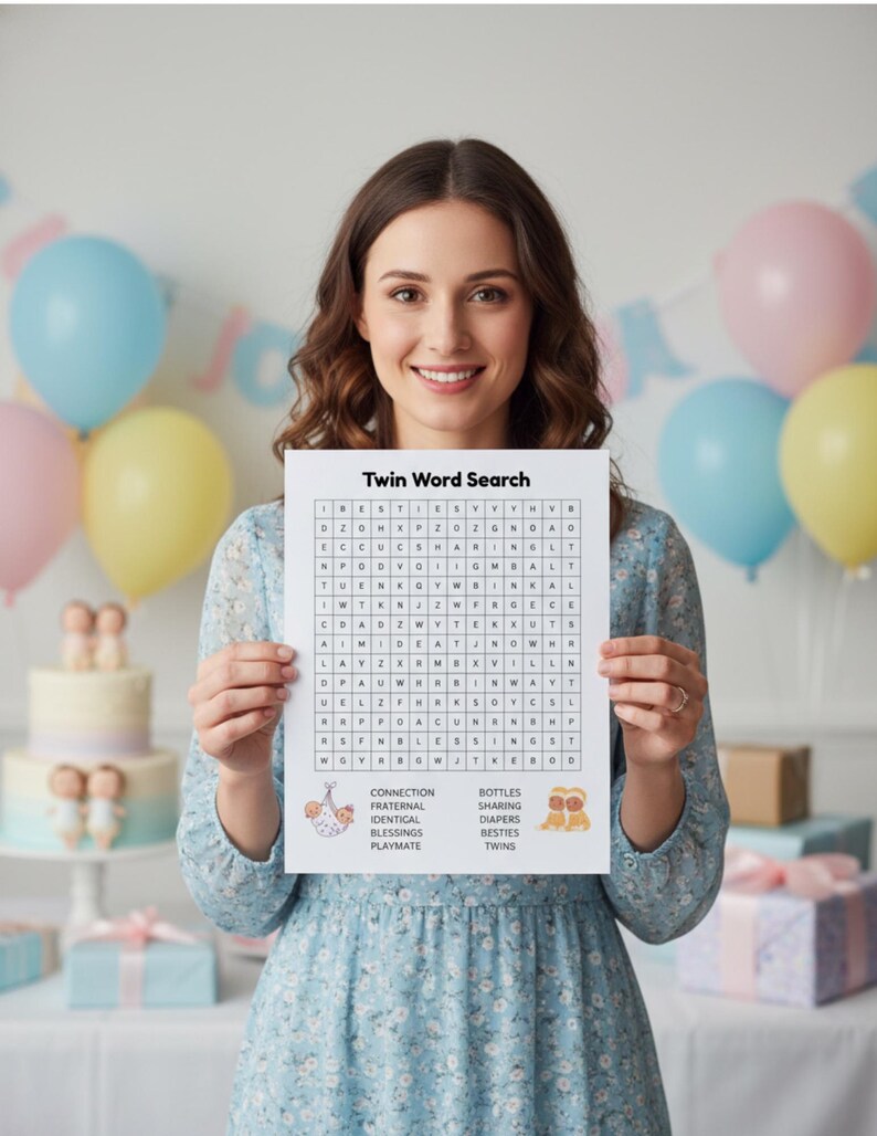 Twin Baby Shower Word Search Printable - Twin-themed Baby Shower Game ...