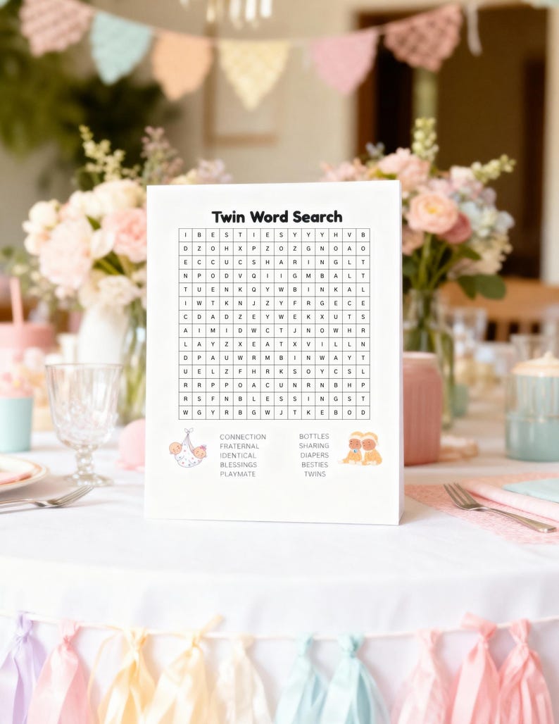 Twin Baby Shower Word Search Printable - Twin-themed Baby Shower Game ...