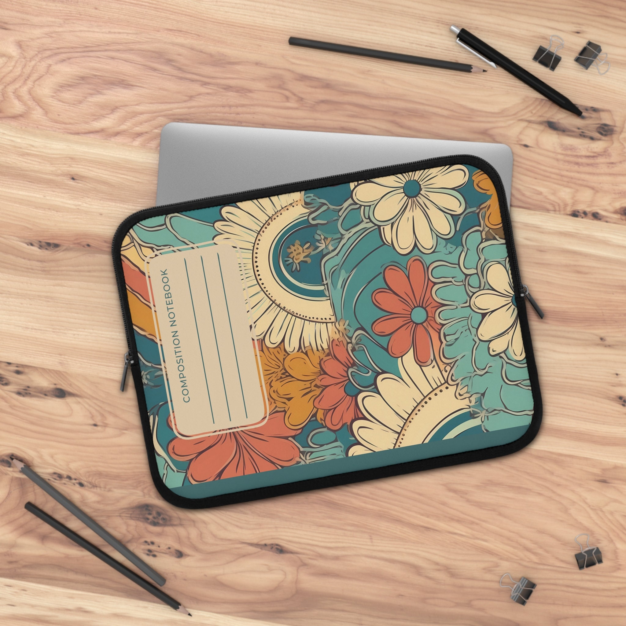 Retro 70s Floral Laptop Sleeve | Padded Notebook Cover - Etsy