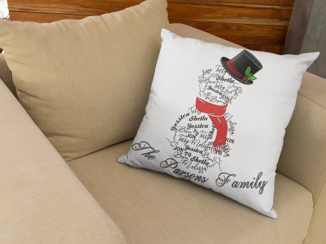 Personalized Christmas Snowman Throw Pillows, Festive Family Decor ...