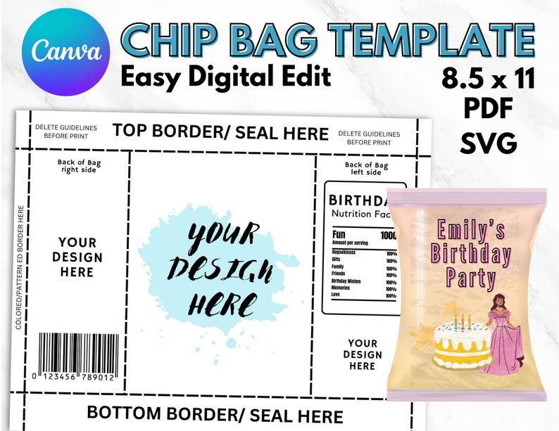 Blank Chip Bag Template Canva, Printable Party Favor Template Chip Wrap ...