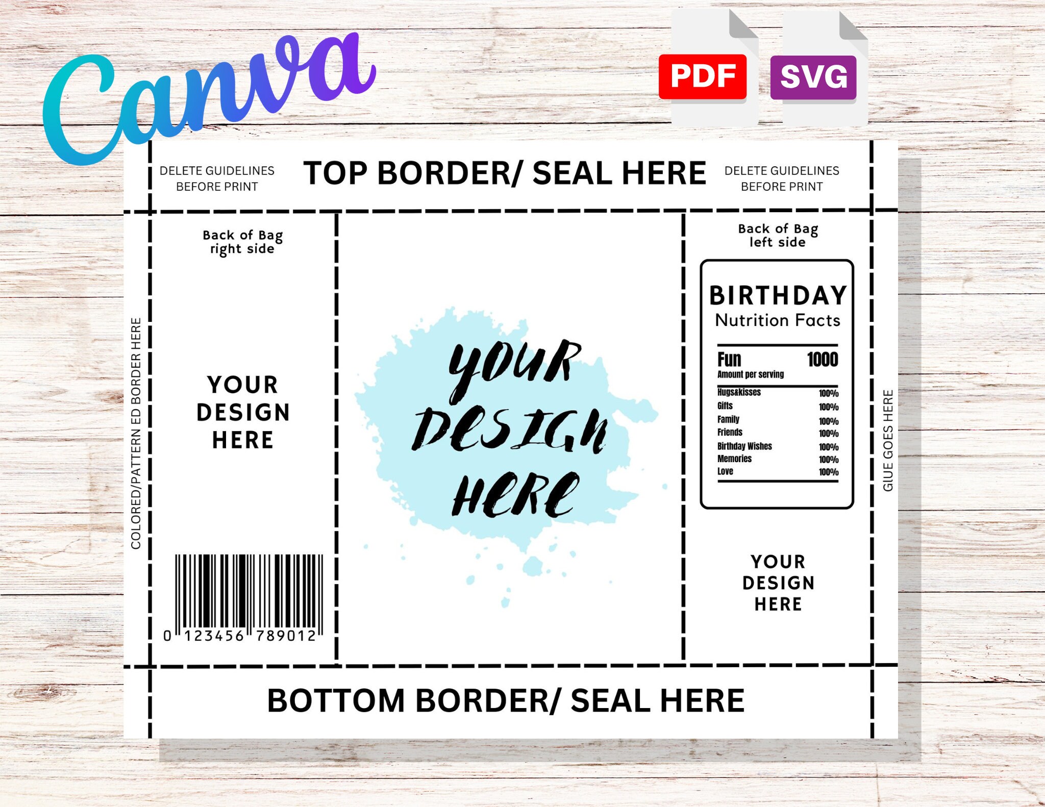 Blank Chip Bag Template Canva, Printable Party Favor Template Chip Wrap ...