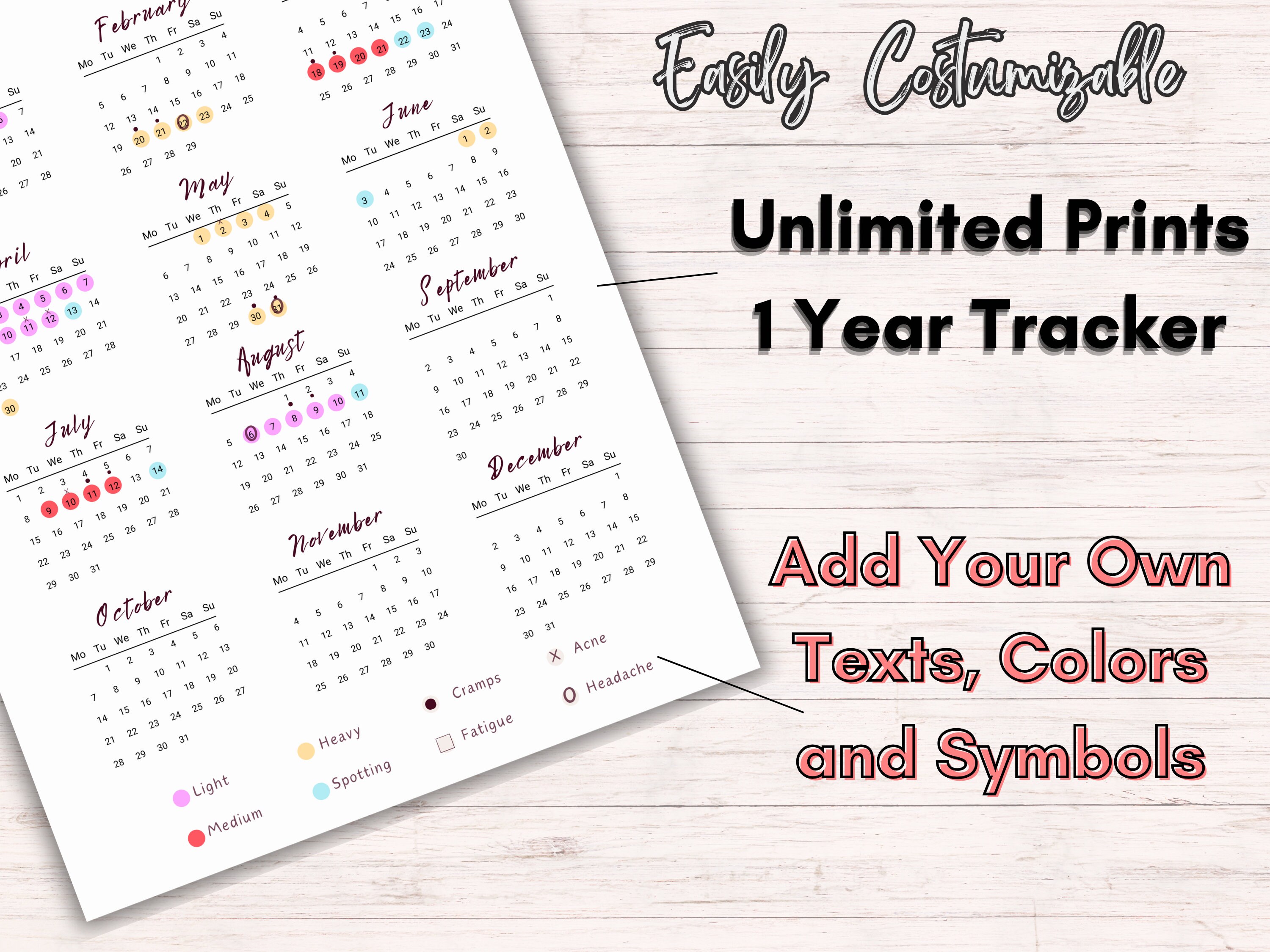 Yearly Period Tracker Planning Template Digital Ovulation - Etsy