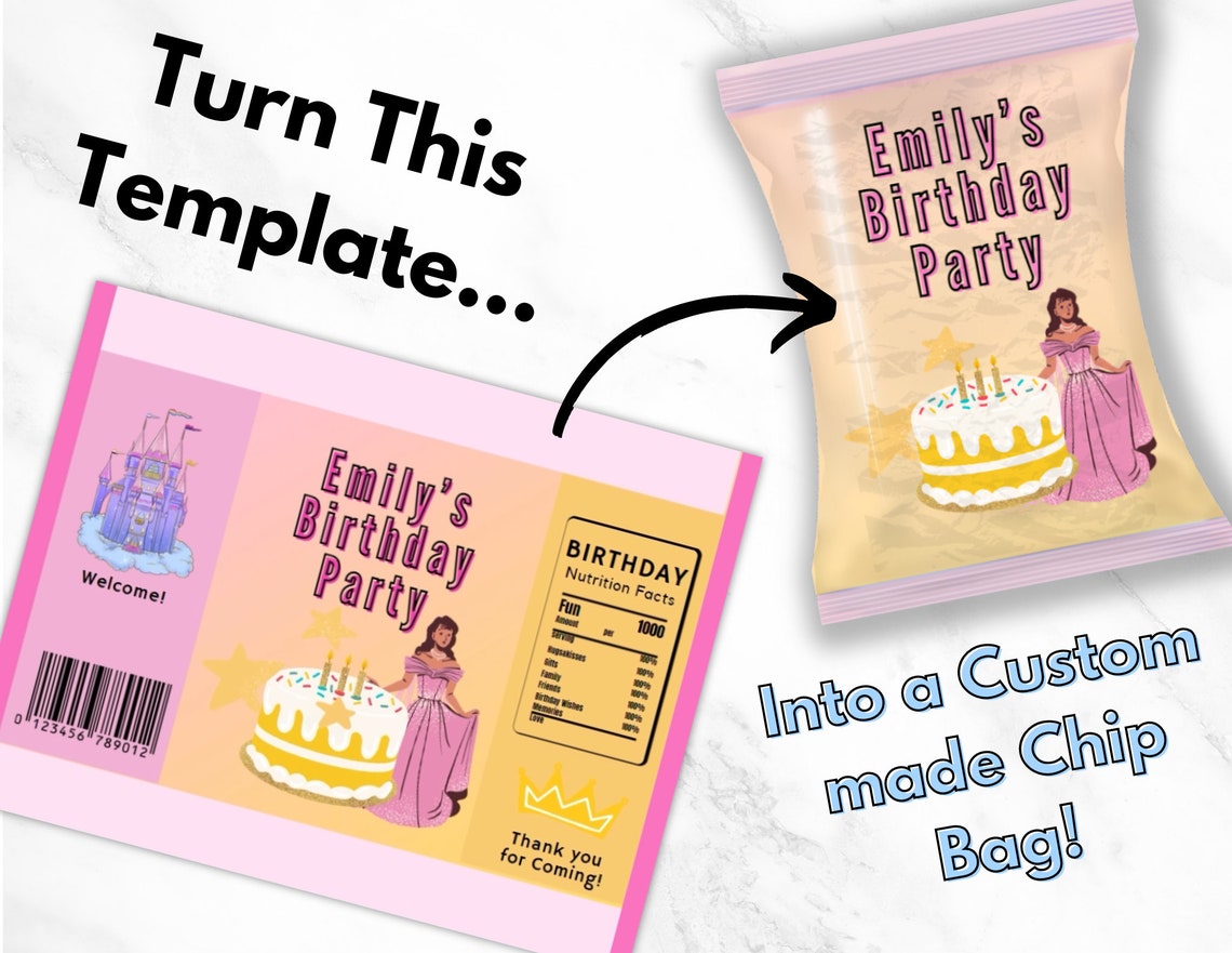 Blank Chip Bag Template Canva, Printable Party Favor Template Chip Wrap ...
