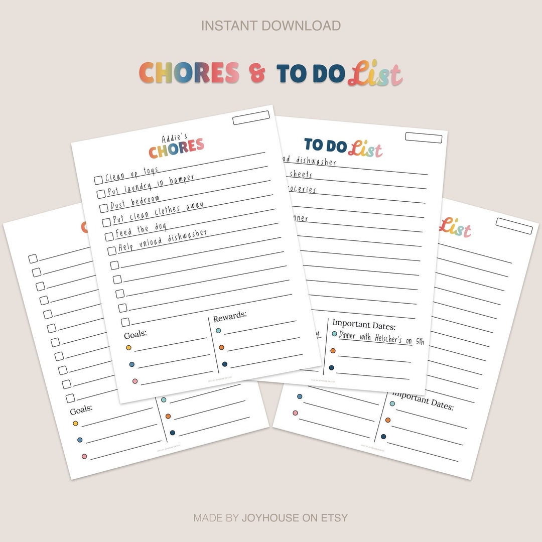 Chore Chart for Kids, Kids Chores, Chore Chart Printable, to Do List ...