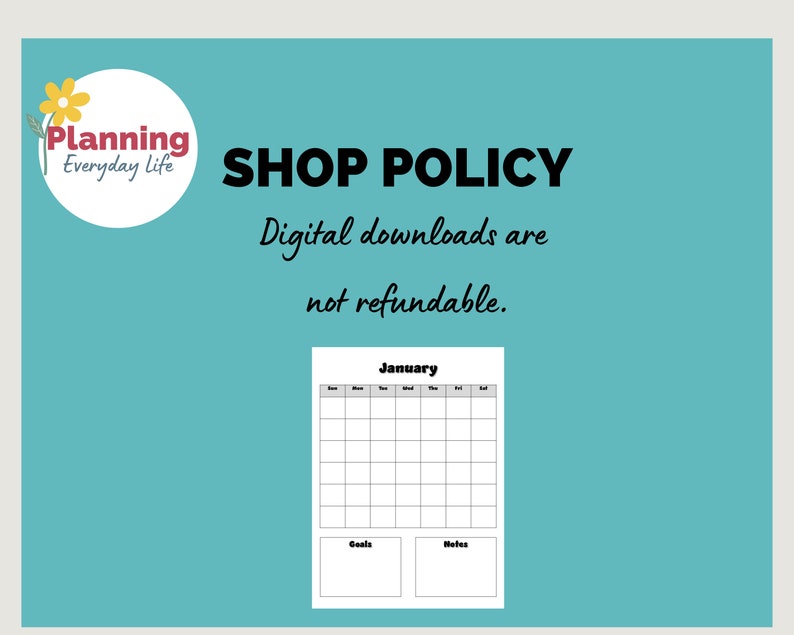 Undated Monthly Calendar Printable Calendar 12 Month Calendar - Etsy