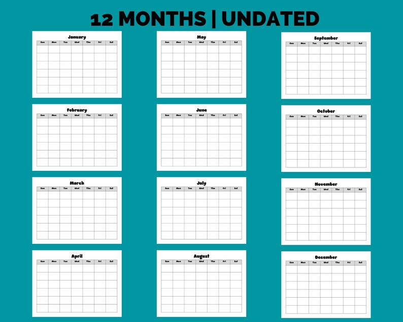 Undated Monthly Calendar Printable Calendar Pages 12 Month - Etsy Australia