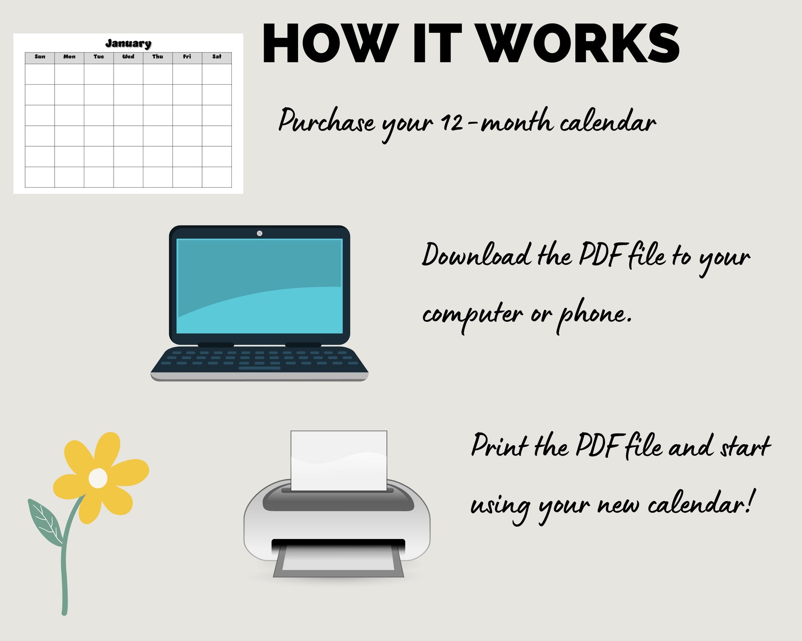 Monthly Calendar Printable, Undated Calendar 12 Months, Calendar ...