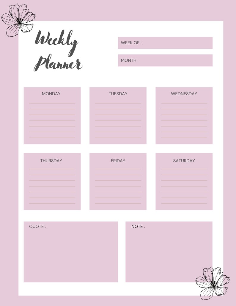 Pink Weekly Planner - Etsy
