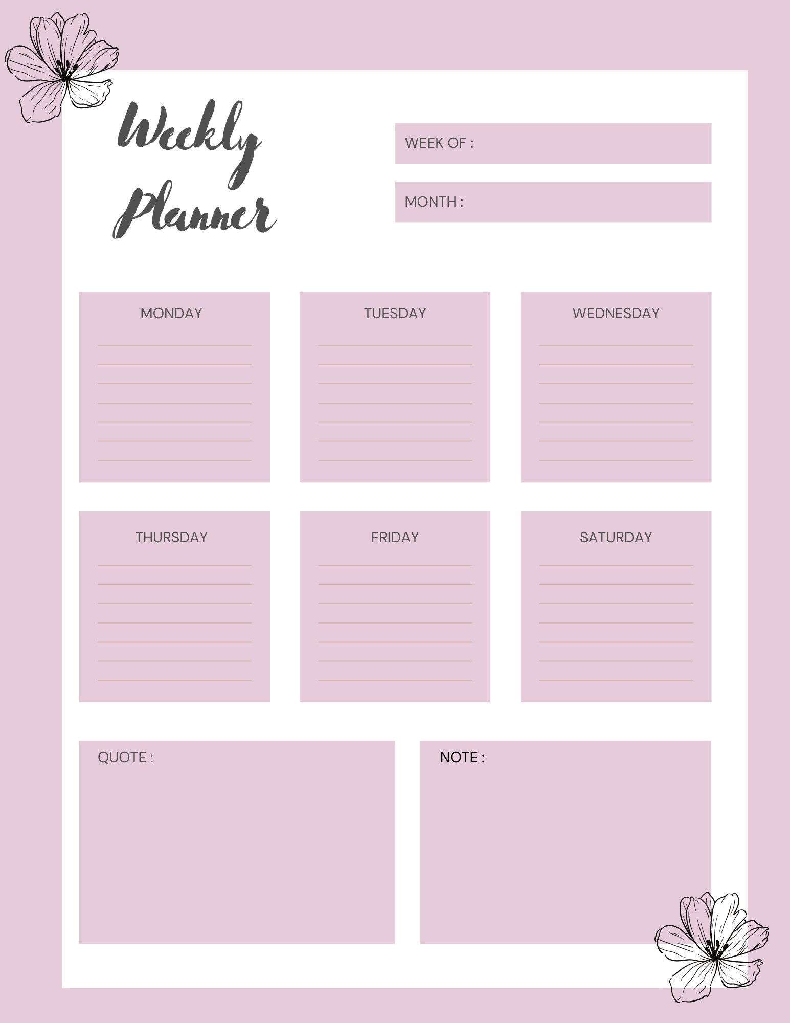 Pink Weekly Planner - Etsy