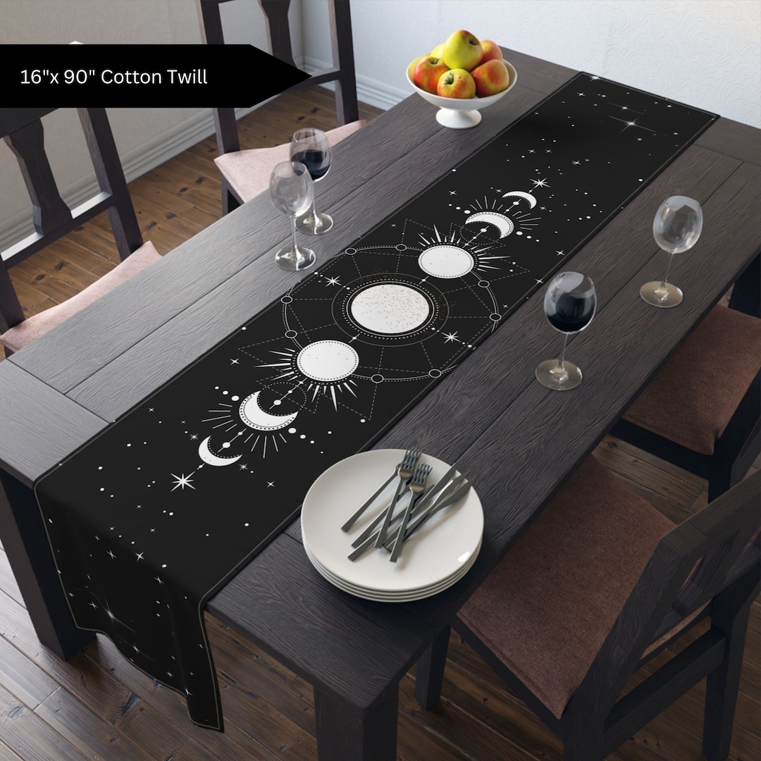 Table Runner Black Celestial Home Decor, Moon Phases Decoration for ...