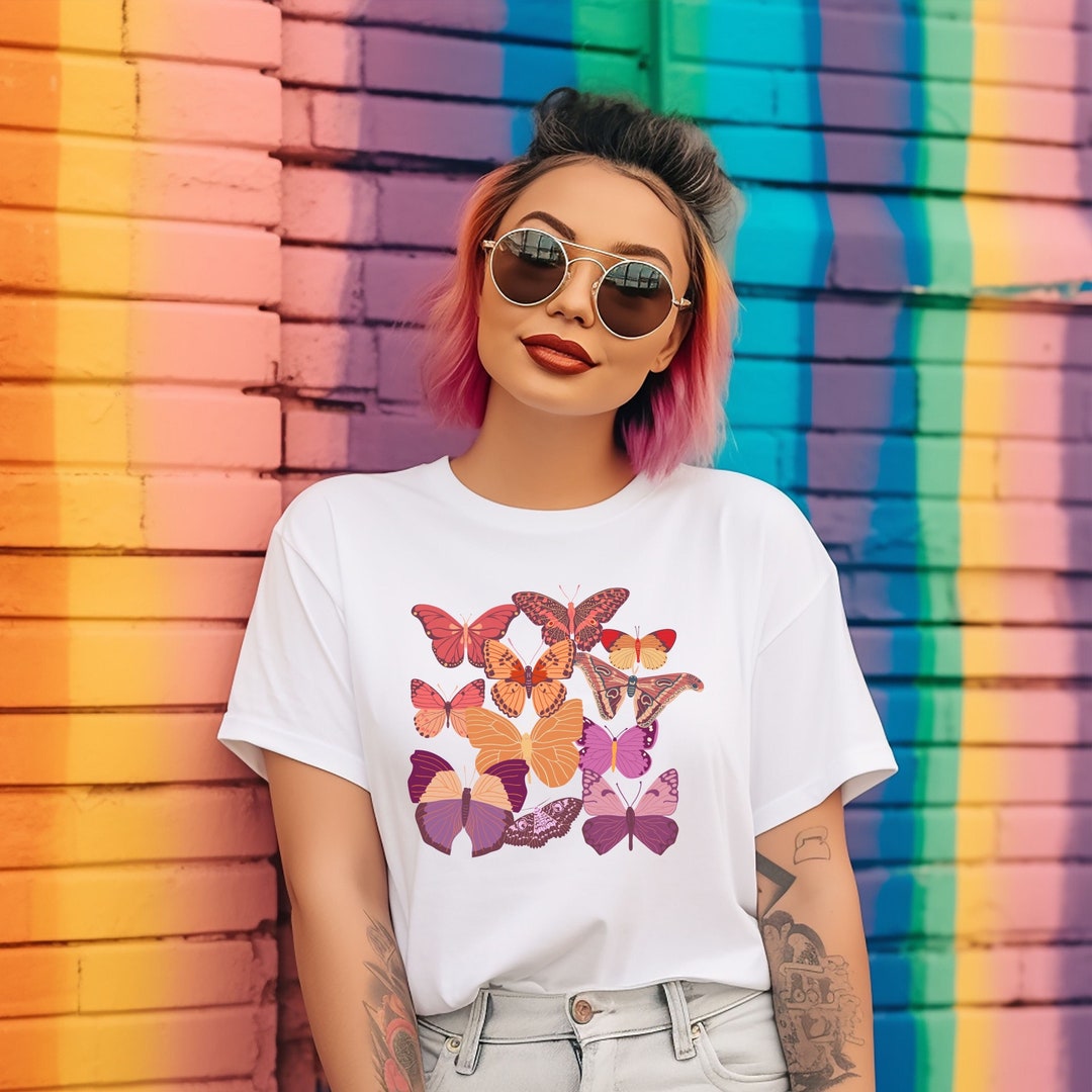 Subtle Lesbian Pride Tshirt With Butterflies for Pride Month, LGBTQIA ...