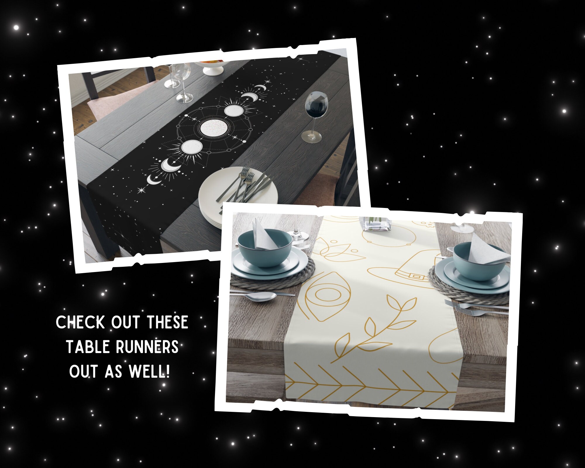 Dark Academia Celestial Table Runner For Witchy Gothic Kitchen Decor